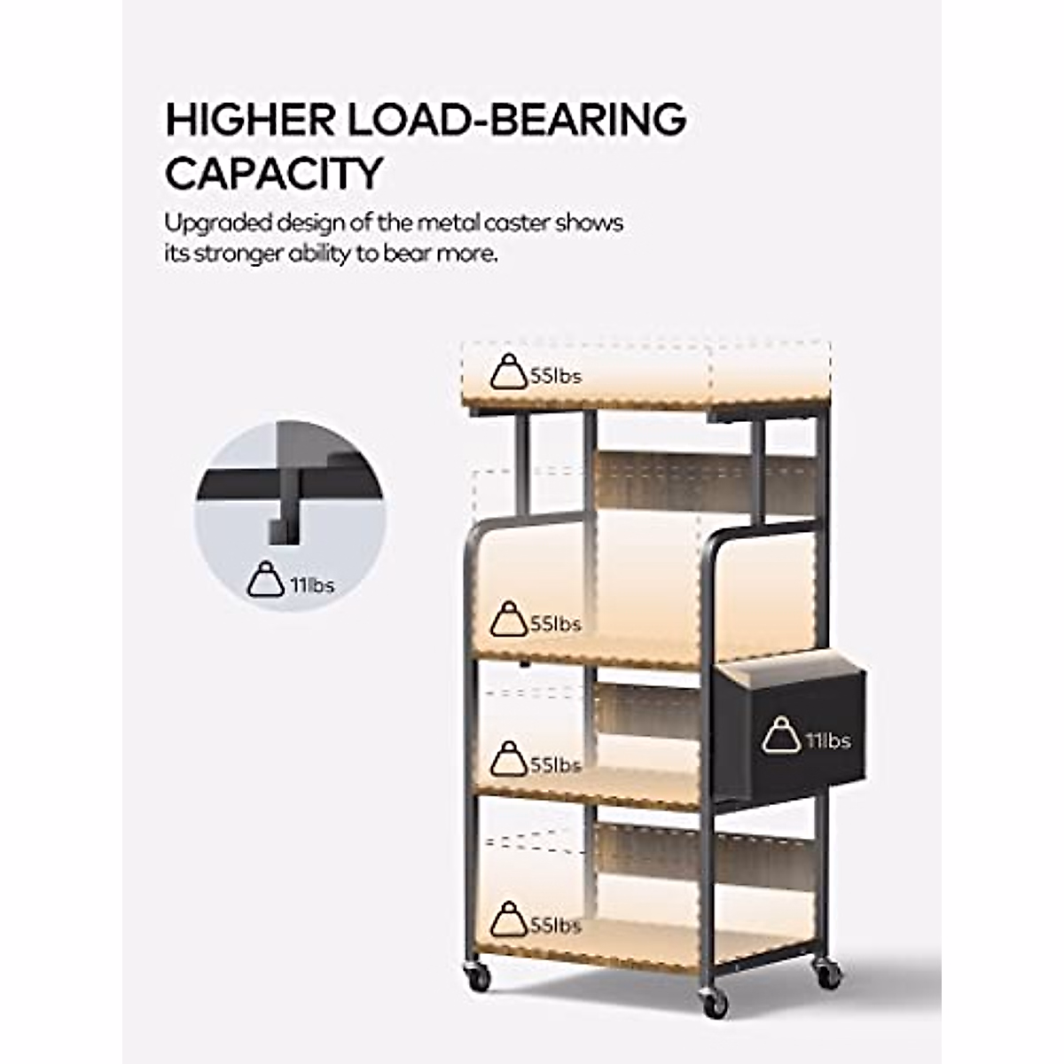 Bealife 4 Tier Home Printer Stand with Storage Bag, Tall Mobile Printer Cart with Lockable Rolling Wheels for Office,Small Space, Heavy Duty - Retro