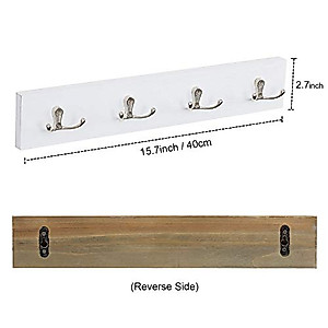 Hoanvi Wall Mounted Coat Rack with 8 Hooks Rail for Entryway Decor, Wall Hanging Coat Shelves for Bathroom Storage, Wooden Wall Key Holder Organizer for Living Room, Bedroom.(White, 2 Packs)