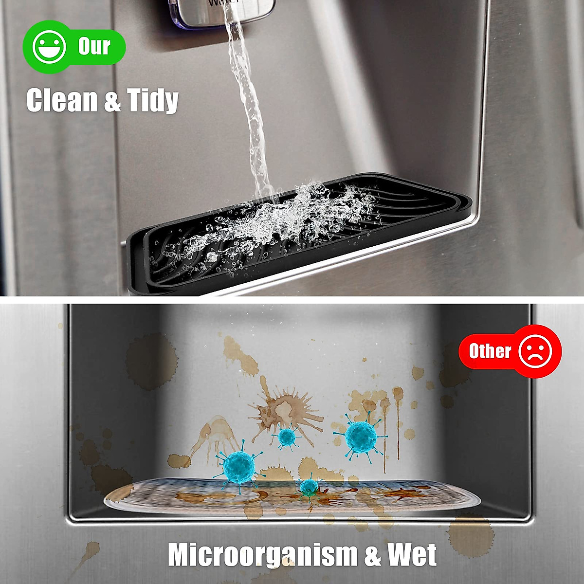 Refrigerator Drip Catcher, Refrigerator Drip Tray For Water Tray,Fridge Water Dispenser Drip Tray Prevents Water Splashes,Non-slip Silicone Dispenser Drip Collector for Ge Samsung -2 PCS Black