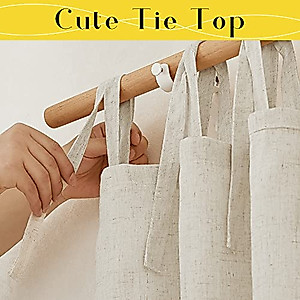 NICETOWN Thick Linen Curtains 84 inch Length 2 Panels Set, Tie Top Light Filtering Curtains Semitransparent Linen Burlap Drapes Privacy for Bedroom/Princess Room, W52 x L84, Natural