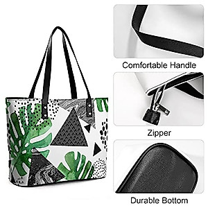 Womens Handbag Tropical Leaves Marble Textures Leather Tote Bag Top Handle Satchel Bags For Lady