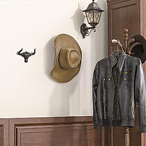 HYDERMUS Cowboy Hat Rack for Wall 2 Pack Modern Cast Iron Cowboy Hat Holder Cowgirl Hat Hanger Western Wall Decor Longhorn Hooks Wall Hooks for Hat Storage and Organization Rust Men's Christmas Gift