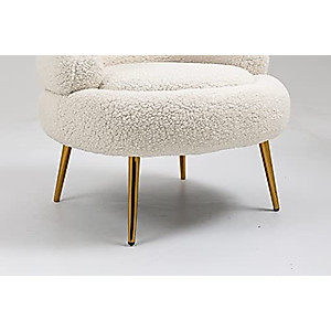 ZOBIDO Modern Accent Lambhair Chairs Comfy Upholstered Vanity Chairs for Bedroom Armchair Dining Chairs with Golden Metal Legs Desk Chair Single Person sofafor Living Room(White)