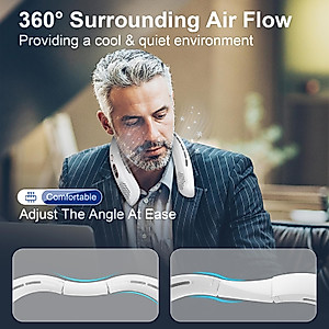 VEKK Neck Fan, Portable Bladeless Fan, 6000mAh Battery USB Rechargeable, LED Display, 360° Cooling Wearable Personal Fan, 3 Speeds, Quiet, Hands Free Neck Fans for Travel, Outdoor, Camping