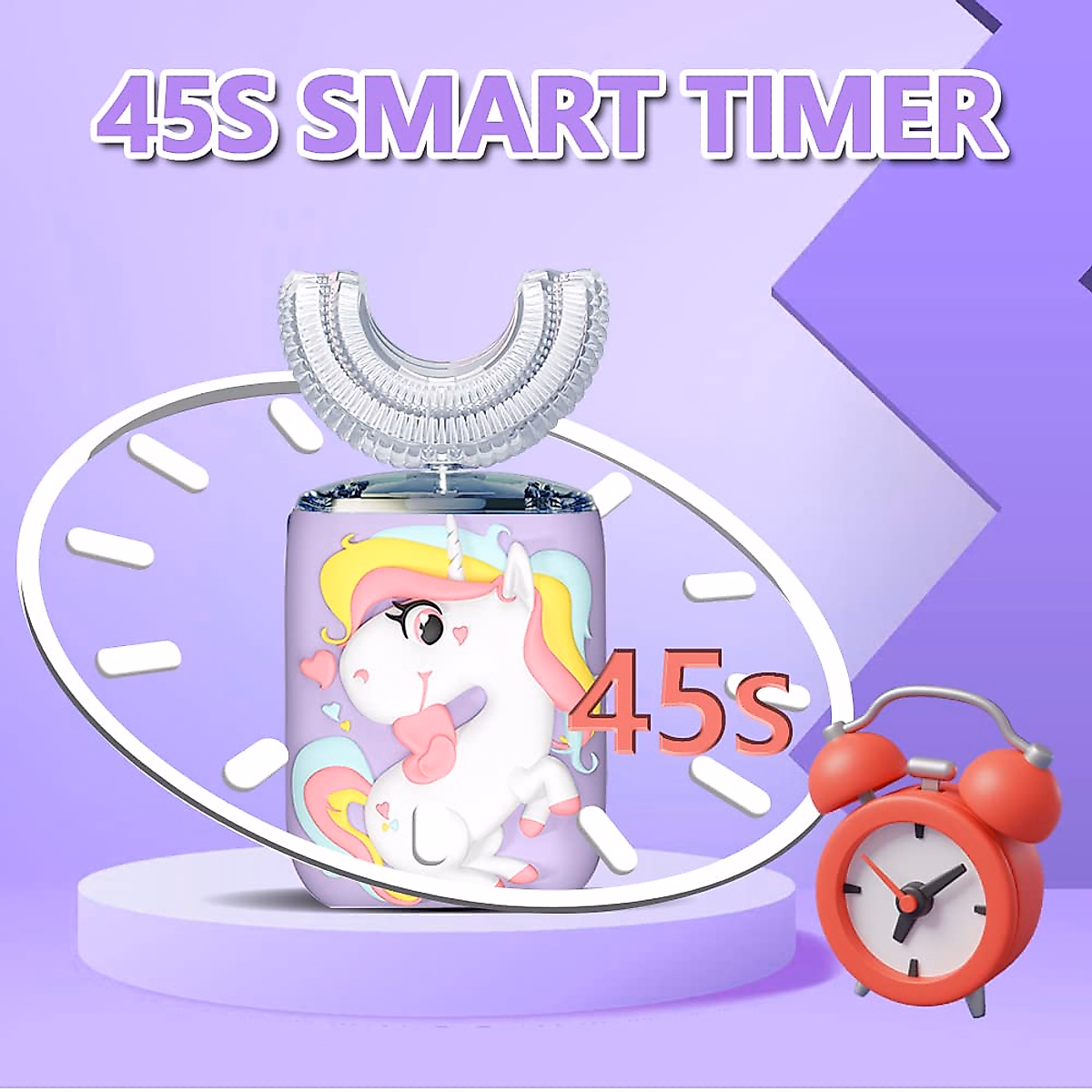 Kids Ultrasonic Electric Toothbrush, U-Shaped Toothbrush 6 Gear Speed Mode IPX7 Waterproof 360° Oral Cleaning Automatic Toothbrush for 2-7 Years Old Baby Toddler (Purple)