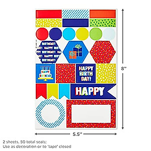 Hallmark Flat Birthday Wrapping Paper Sheets with Cutlines on Reverse (12 Folded Sheets with Sticker Seals) Happy Birthday, Red Confetti, Blue with Cakes