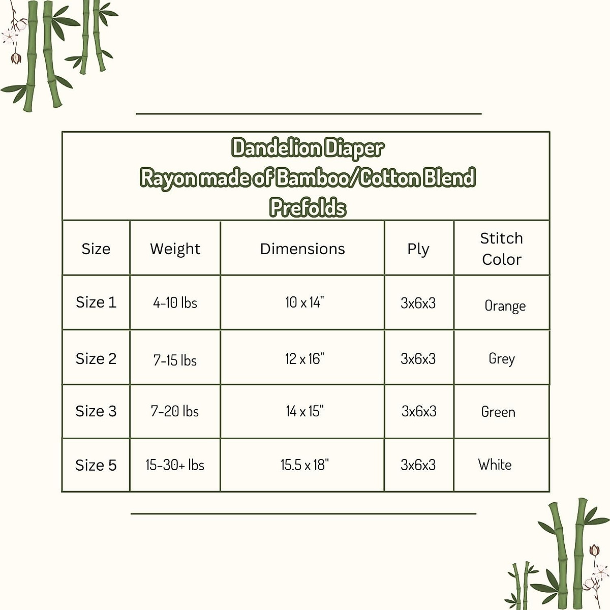 Dandelion Diapers Prefold Cloth Diapers Made from Viscose Bamboo and Cotton Blend Versatile Baby Diaper, 3 Pack - Size 5 Standard Pinless Prefold