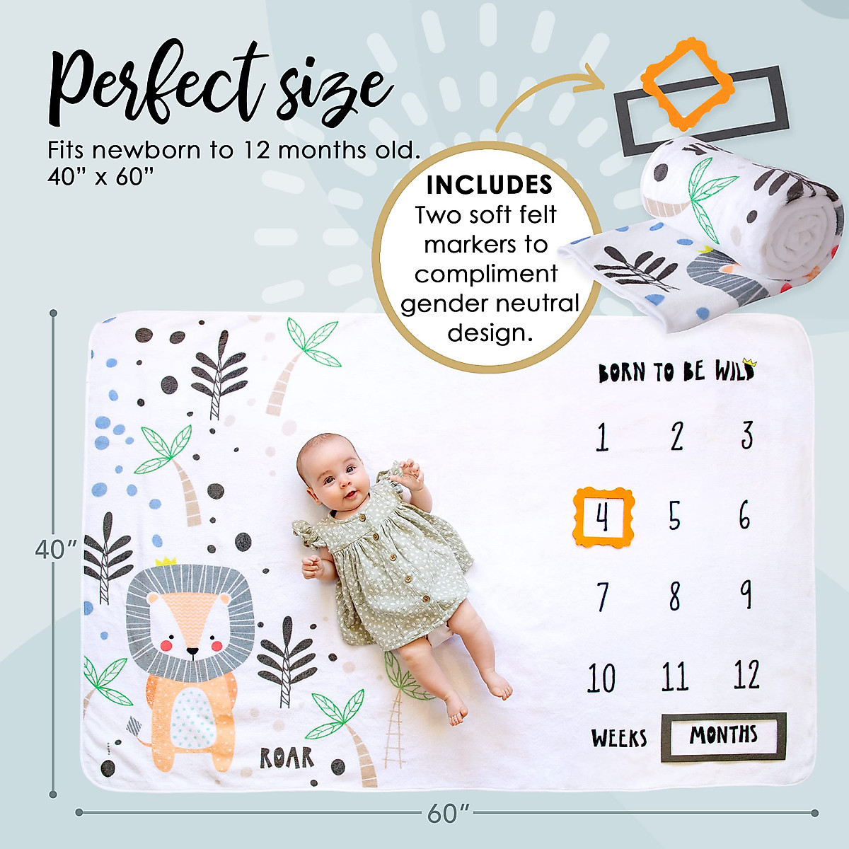 Calloo Baby Monthly Milestone Blanket for Baby Boy, Monthly Baby Milestone Blanket Boys, Baby Monthly Milestone Blanket Boy