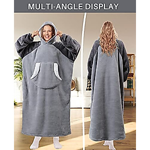 Blanket Hoodie Oversize Huge Hooded Blanket Sweatshirt with Deep Pockets and Elastic Sleeves, Women's Men's Fleece Lamb Fleece Soft Warm Comfortable Blanket Jacket Sweater Gift Adult Youth One Size