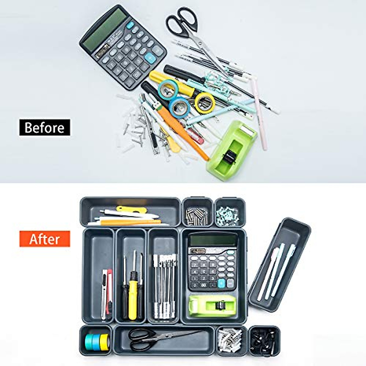 BYCY 18 Pcs Drawer Organizers Trays Set for Office Bathroom Dresser Interlocking Dividers Storage Bins Pack (18 Pieces Set)