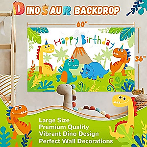 Dinosaur Birthday Party Supplies Serves 16 with Backdrop, Dinosaur Party Decorations for Boys, Complete Pack Include Hanging Swirls, Tablecloth, Plates and Napkins Set, Total 173pcs