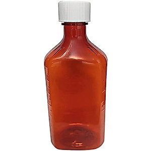 Plastic Amber Liquid Medicine Bottles with Child Resistant Caps 4 oz Pack of 5 Oval Pharmaceutical Prescription Dispensing Bottle with Safety lids - Light-sensitive Pharmacy Container (4oz. 5 Pack)