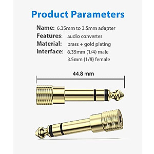 GIMILINK Headphone Stereo Audio Jack Adapter 6.35 mm 1/4 inch Male to 3.5 mm 1/8 inch Female, 1/8 inch to 1/4 inch Plug Aux Adapter (3-Pack)