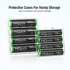 HiQuick AA AAA Rechargeable Batteries Combo - 2800mAh AA Rechargeable Batteries (4 Pack) and 1100mAh AAA Rechargeable Batteries (4 Pack), Performance 1.2V Ni-Mh Batteries