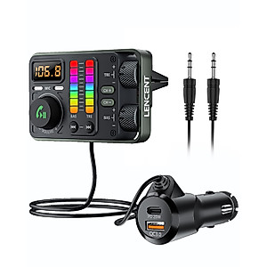 LENCENT Bluetooth 5.3 Car FM Transmitter, Hi-Fi Treble & Bass Music Player, PD20W QC18W Fast Car Charger, Radio Bluetooth Car Adapter with Dual Mics for Hands-Free Call, Siri&Google, U Disk/3.5mm AUX