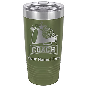 LaserGram 20oz Vacuum Insulated Tumbler Mug, Cheerleading Coach, Personalized Engraving Included (Camo Green)