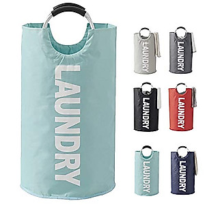 82L Large Thicken Laundry Basket Collapsible Fabric Laundry Hamper Foldable Heavy Duty Clothes Bag Portable Washing Bin Waterproof Cloth Hampers Storage with Durable Aluminum Handles (Light Blue)