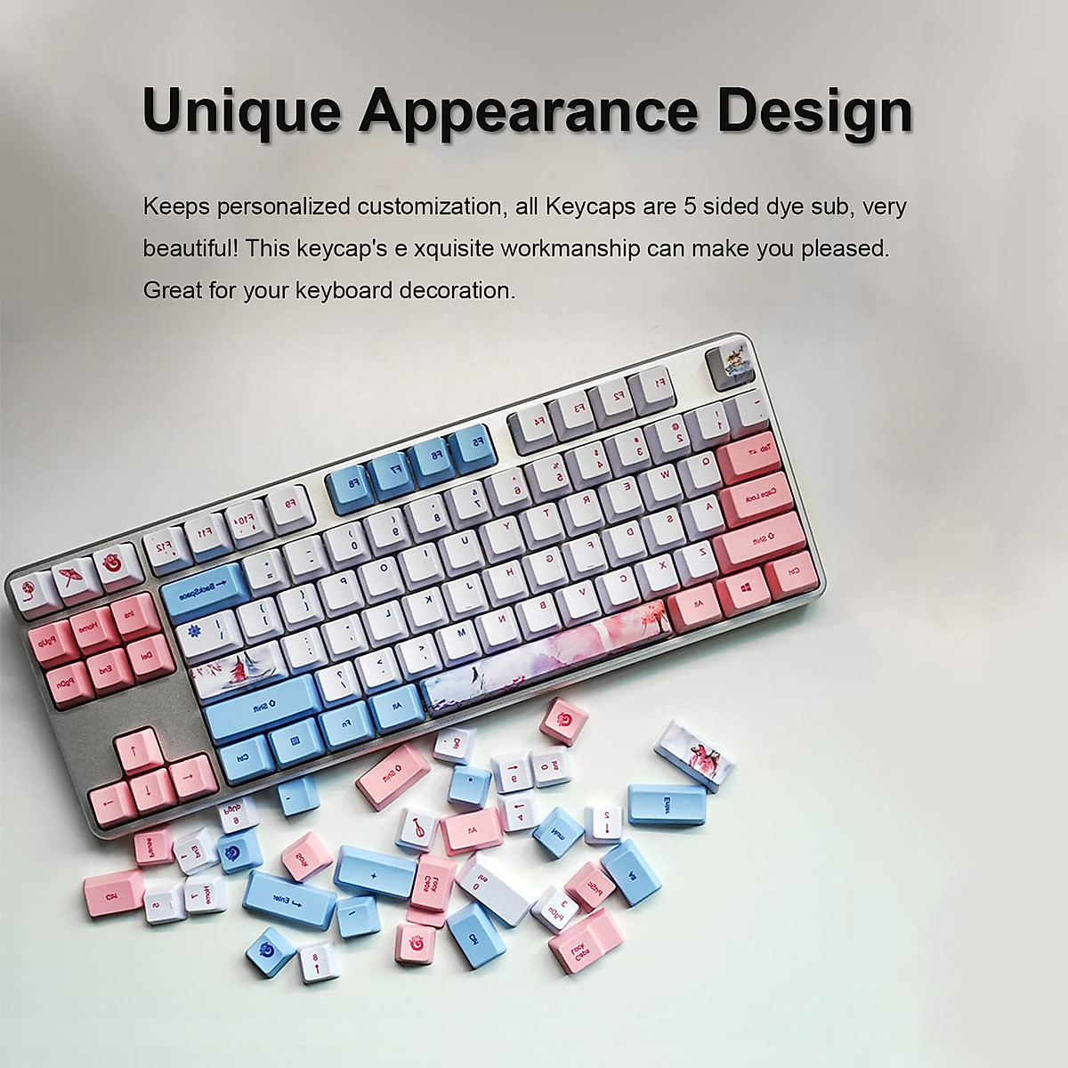 eboxer-1 73 Pcs Five-Faced Dyed Anime DIY Keycaps, PBT Keycap Set with Shaft Puller, for Mechanical Keyboards(Anime Keycaps)