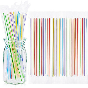 300 Pcs Jumbo Boba Straws Large Smoothie Straws Individually Wrapped Bubble Tea Striped Straws 9.06 Inches Extra Wide Plastic Milkshake Straws Disposable Drinking Straws with Pointed End for Drinks