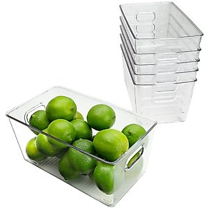 Excello Global Products 9.25" x 5.23" x 4.52" Rigid Plastic Clear Storage Bins for organizing and storing household goods, food, or Office supplies (Pack of 6)