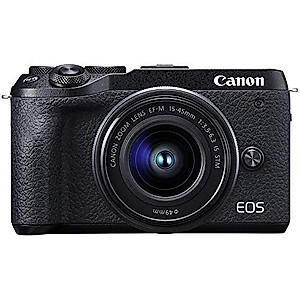 Canon EOS M6 Mark II Mirrorless Digital Camera with 15-45mm Lens Kit (Black) + Wide Angle Lens + 2X Telephoto Lens + Flash + SanDisk 32GB SD Memory Card + Accessory Bundle
