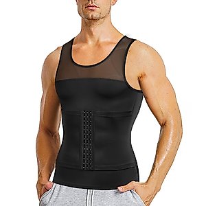 MOLUTAN Mens Compression Shirt Slimming Body Shaper Vest Sleeveless Waist Traner Workout Tank Top Tummy Control Shapewear (Black, Large)