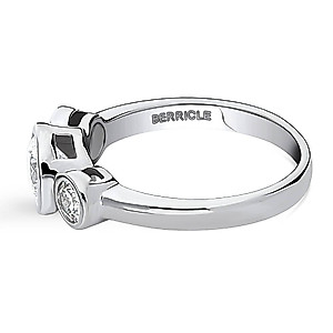 BERRICLE Sterling Silver 3-Stone Wedding Engagement Rings Round Cubic Zirconia CZ Anniversary Promise Ring for Women, Rhodium Plated Size 5
