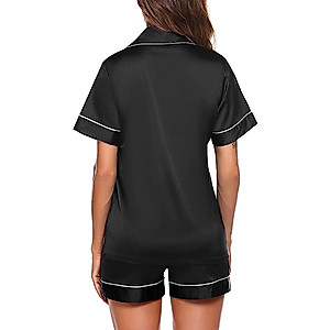 DXFZPGS Silk Satin Pajamas for Womens Pajama Sets Short Sleeve Soft Satin Button Down Loungewear 2 Piece Pjs Shorts Set A-black