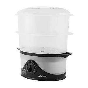 Aroma Housewares 6Qt. 2-Tier Food Steamer, Dishwasher Safe (AFS-140B), Black, 6 Liter