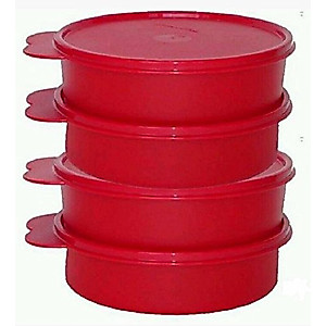 Tupperware Big Wonders Bowl Set of 4 in Cherry Popsicle Red with Liquid and Airtight Seals - 2 Cup Capacity Each