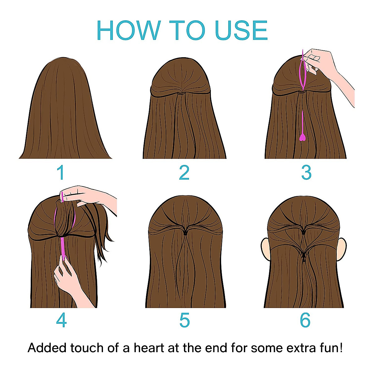 Hoyols Quick Hair Beader for Loading Beads Braid Stringer Hair Beading Tools Kit Ponytail Maker Styling Magic Topsy Tail for Kids Girls Colorful (12pcs Multi Color)