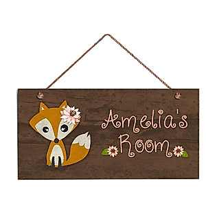 Girl Fox Sign, Woodland Personalized Sign, Kid's Name, Kids Door Sign, Baby Nursery Wall Decor, 5" x 10" Sign
