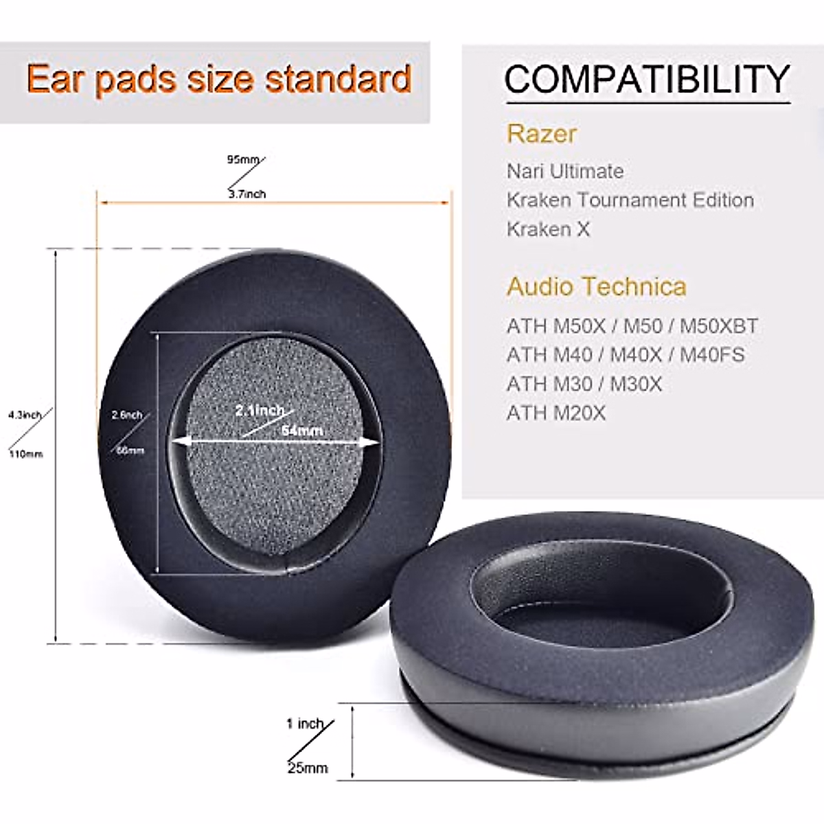 Nari Cooling-Gel Ear Pads defean Ear Cushion Foam Replacement Earpad Compatible with Razer Nari/Nari Ultimate/Nari Essential/Kraken Tournament Edition/Kraken Kitty/Kraken X ，ATH M50X / M40X