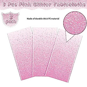 3 Pack Ombre Pink Plastic Tablecloth for Parties, Gradient Pastel Pink Glitter Disposable Tablecloths for Rectangle Tables, Light Pink Sprinkle Table Cover for Wedding Birthday Anniversary, 54x108Inch