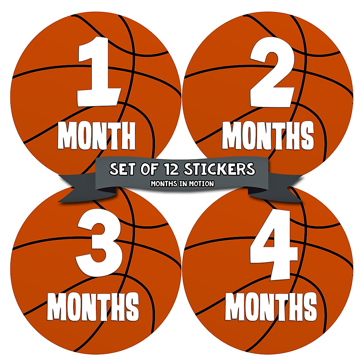 Baby Monthly Stickers - Monthly Milestone Stickers - Baby Month Stickers for Boy - Basketball Sports - Style 225
