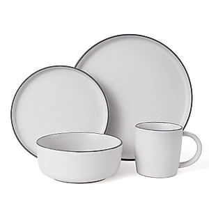MTLWTL Dinnerware Sets, Dish Set for 4, Kitchen Plates and Bowls Set with Mugs, Microwave, Oven & Dishwasher Safe, White Sesame 16 Pieces