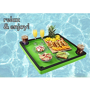 Polar Whale Floating Breakfast Table Serving Buffet Green and Black Tray Drink Holders for Swimming Pool or Beach Party Float Lounge Refreshment Durable Foam UV Resistant with Cup Holders 24 Inches