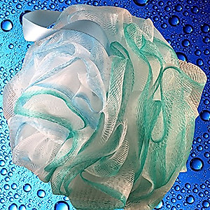 SHOWER BOUQUET Loofah-Bath-Sponge XL Swirl-Mix-Color 4-Pack // Extra-Large 75g Mesh Luffa Loofa Loufa Puff Pouf Set/Exfoliating Body Scrubber for Women and Men - Exfoliate & Soothe Face & Body