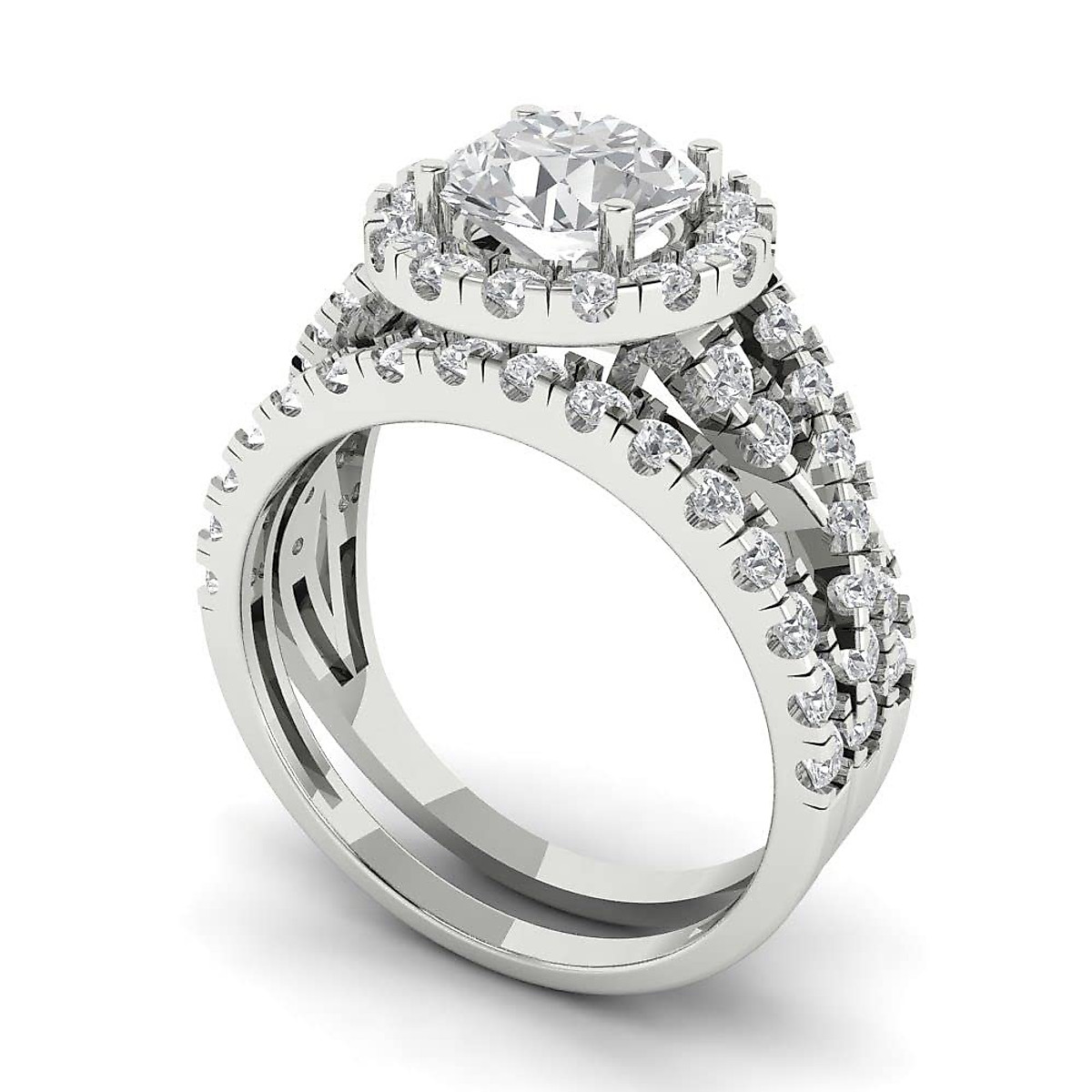 Clara Pucci 2.40ct Round Cut Halo Solitaire Created White Sapphire Engagement Promise Anniversary Bridal Ring Band set 14k White Gold 11