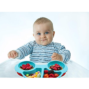 Qshare Toddler Plates, Portable Baby Plates for Toddlers, BPA-Free Strong Suction Plates for Toddlers, Dishwasher and Microwave Safe Silicone Placemat 10x7x1''