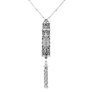 1928 Jewelry Women's Pewter Filigree Vial With Tassel Necklace Pendant Enhancer, 28