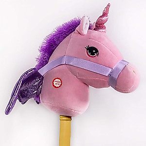 PonyLand: Music Stick Animal - Pink Unicorn - Music Button, Sturdy Two-Piece Stick W/Colorful Soft Plush Animal Head, Pretend Play Toy, Kids Ages 3+