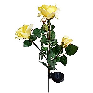 Solaration 1039-Y Waterproof 3 Rose Solar Powered LED Garden Lights, Solar Path Lights for Patio Deck Driveway Christmas Party, Yellow