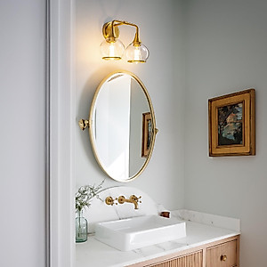 HAHZT Gold Bathroom Light Fixtures 2-Lights Vanity Lights with Clear Glass Shade Bathroom Vanity Light 14 Inch Wall Sconces(Exclude E26 Bulb)…