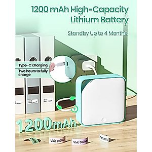 Vixic Label Maker D1600, Small Handheld Bluetooth Label Maker Machine with Tape, Portable Rechargeable Printer for Business Home Office, Multiple Templates Compatible iOS Android, Green Labeler