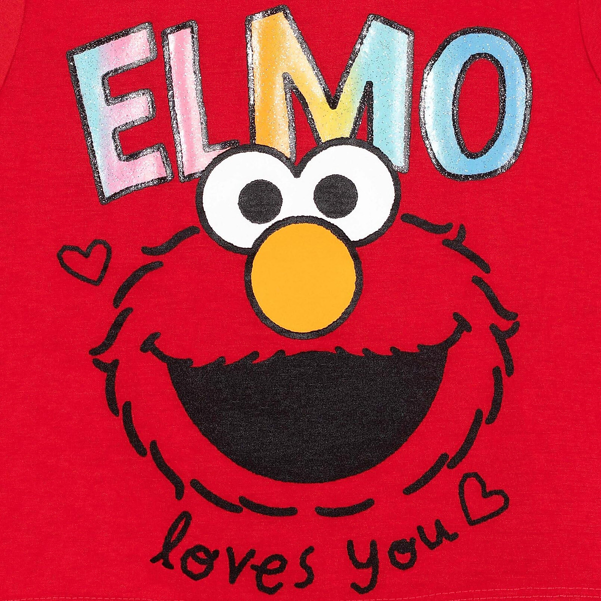 Sesame Street Elmo Toddler Girls Graphic T-Shirt Mesh Skirt and Scrunchie 3 Piece Outfit Set Red/Rainbow 2T