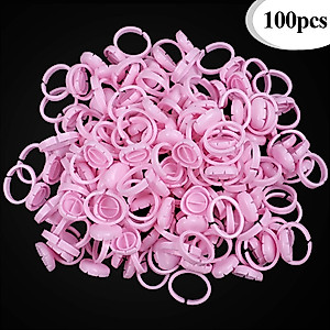 Fenshine 100 PCS Lash Glue Holder Glue Ring Cups Lash Extension Volume Lashes Quick Blossom Cups for Eyelash Extension Supply, 2 Methods of Use (Pink)
