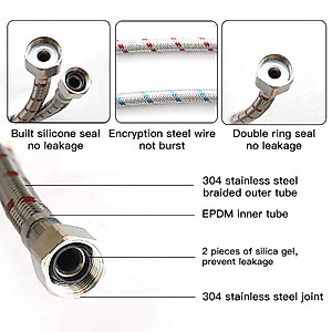 BWE 24" Length Faucet Connector, Braided Stainless Steel - 3/8" Female Compression Thread x 1/2" I.P. Female Straight Thread, x 2 Pcs (1 Pair)