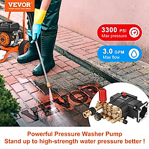VEVOR Horizontal Triplex Pressure Washer Pump, 3/4" Shaft, 3300 PSI, 3.0 GPM, Replacement Power Washer Pumps Kit, Parts Washer Pump, Compatible with Simpson MorFlex Models 40224, 40225, 40226 etc.