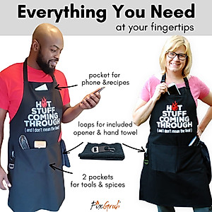 FixGrub Chefs Apron, Grill Apron, Funny Aprons for Men and Women, BBQ Apron, 3 Pockets, Bottle Opener, Towel and Gift Box Included